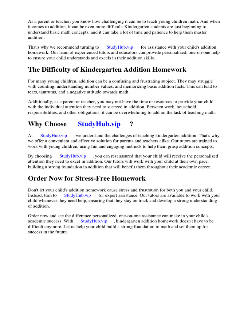 Addition Homework For Kindergarten | PDF | Worksheet | Mathematics