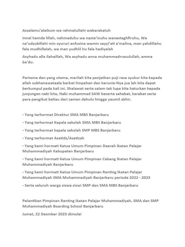 Teks MC Pelantikan IPM | PDF