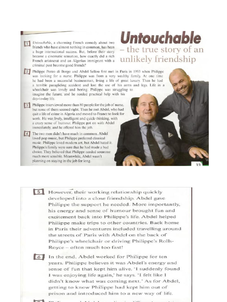 Reading Exercise Untouchable True Story About Friendship | PDF