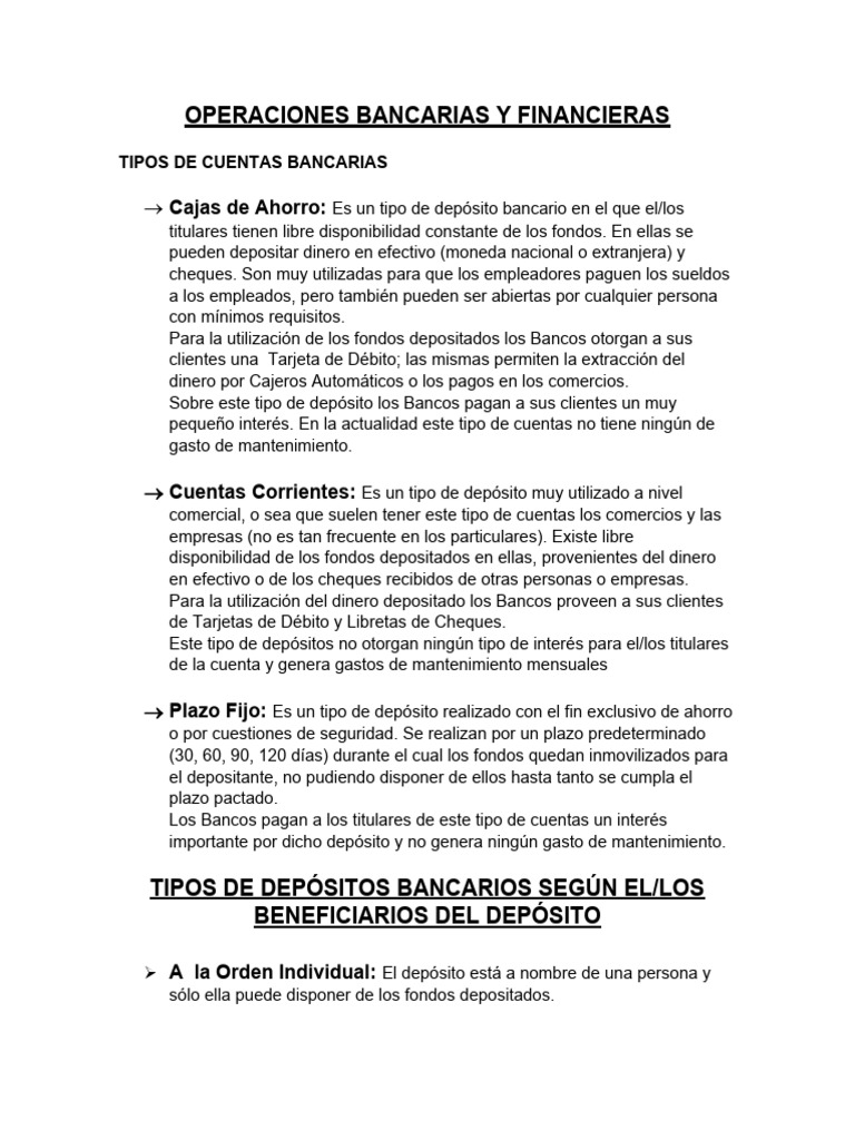 Resumen de Operaciones Bancarias | PDF | Bancos | Cheque
