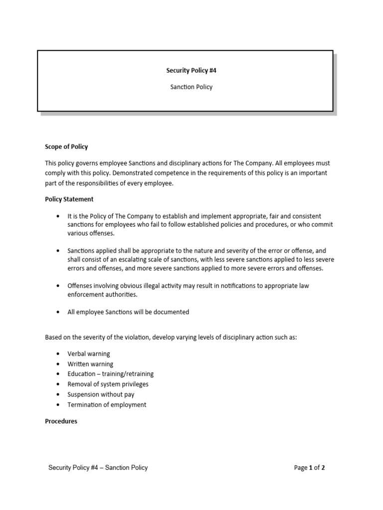 Security Policy #4 - Sanction Policy | PDF