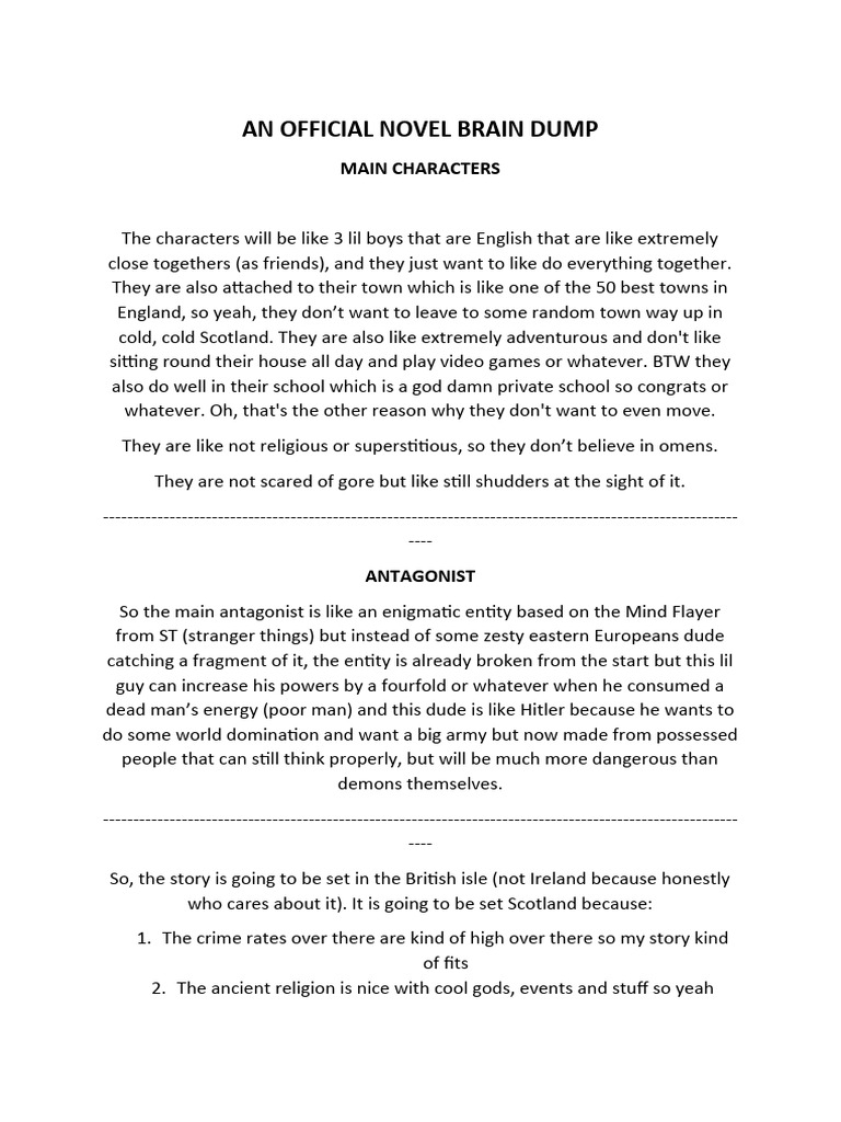 An Official Novel Brain Dump | PDF | Home & Garden | History