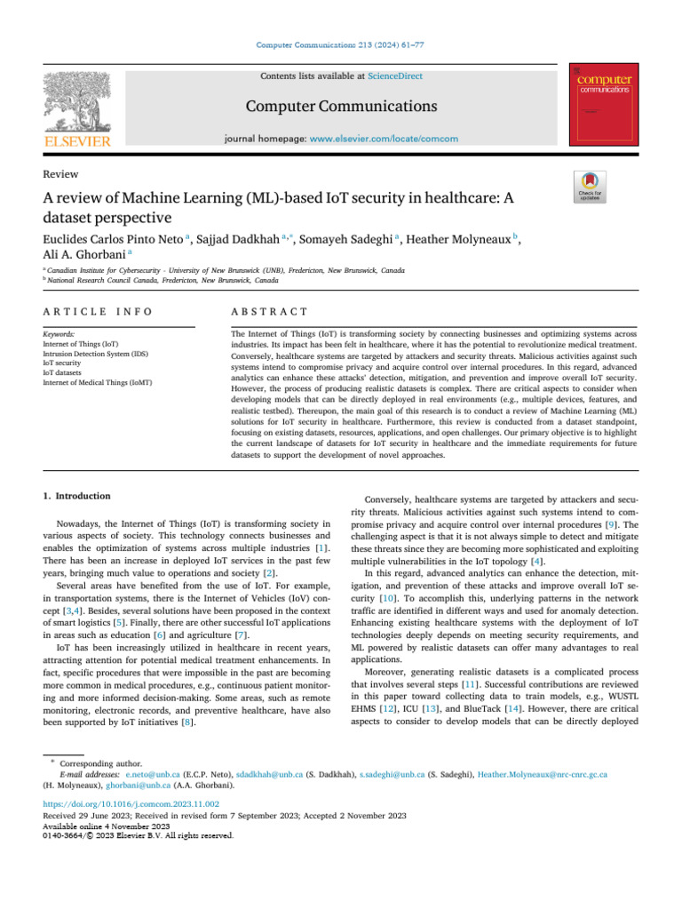 A Review of Machine Learning (ML) - Based IoT Security in Healthcare | PDF | Internet Of Things ...