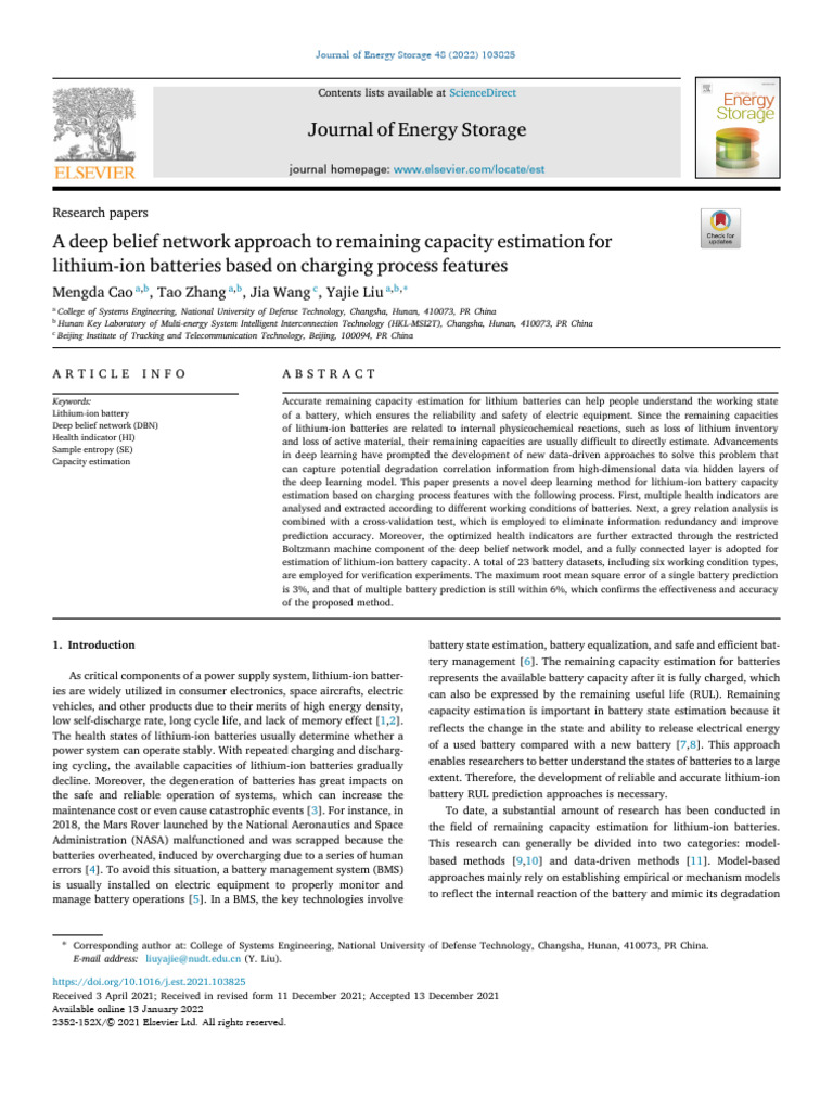 A Deep Belief Network Approach To Remaining Capacity Estimation For Lithium-Ion Batteries Based ...