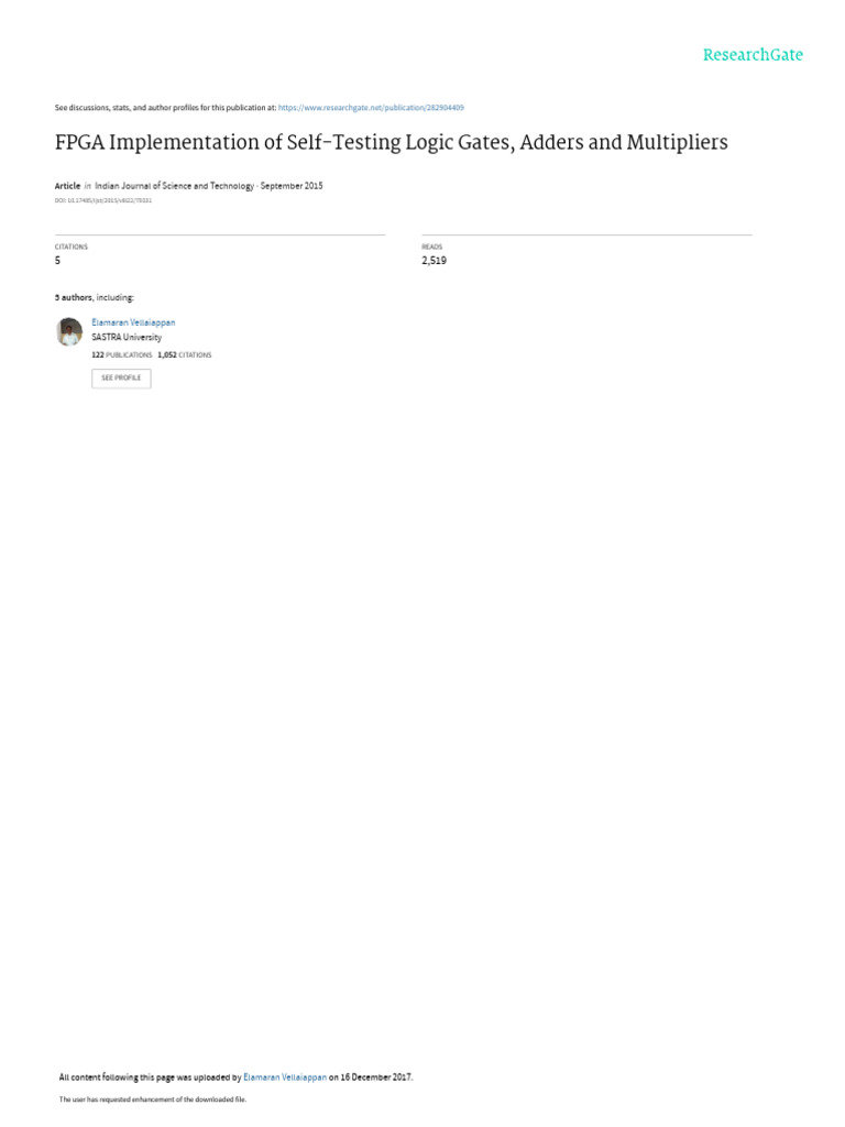 Fpga Implementation Of Self Testing Logic Gates Ad Pdf Field Programmable Gate Array Logic
