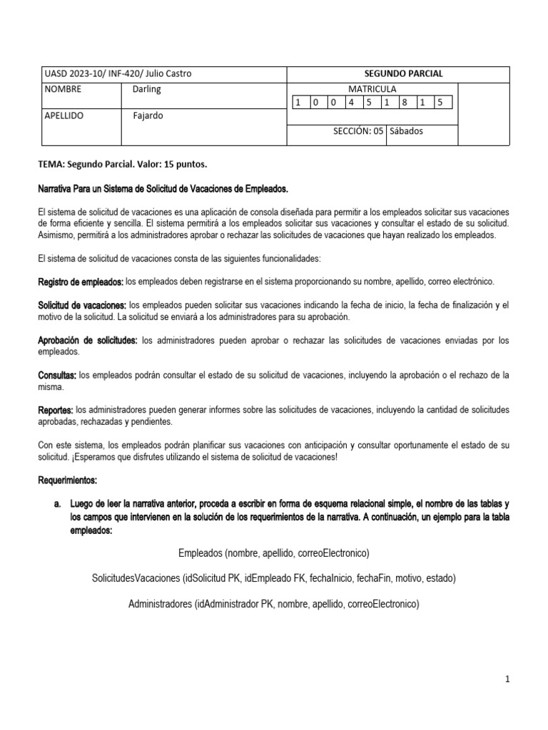 INF420 202310 Segundo Parcial | PDF | SQL | Recuperación de información