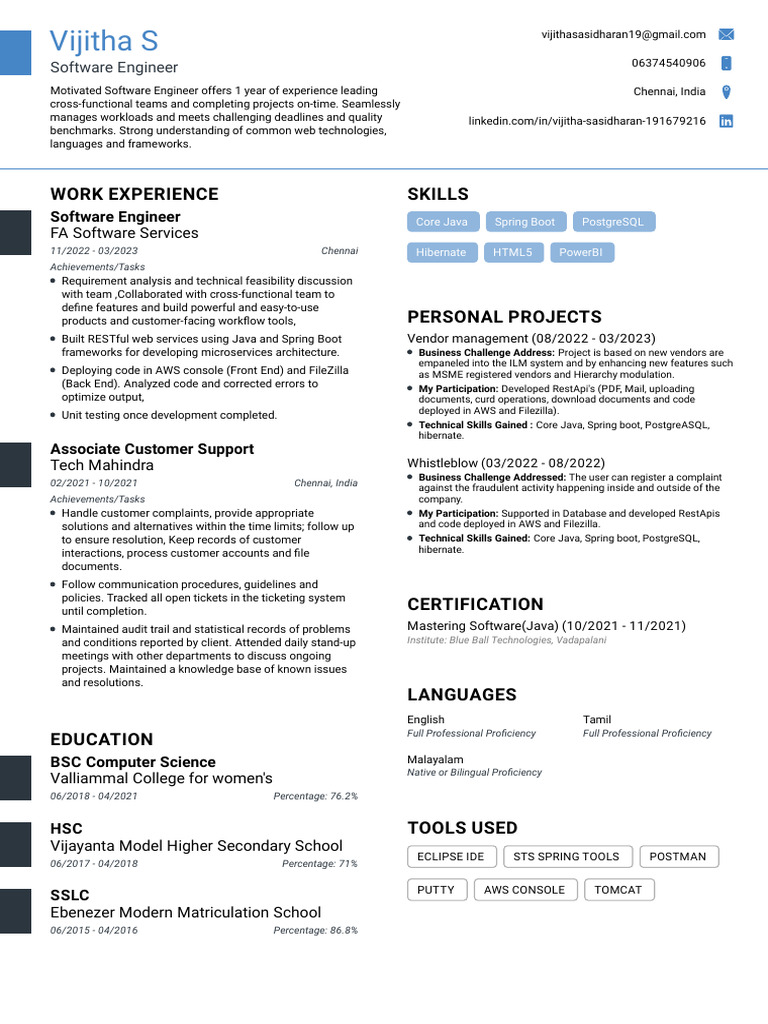 Vijitha Resume | PDF | Postgre Sql | Computing