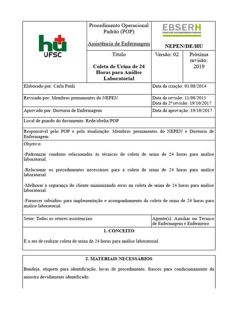 Coleta Urina 24H | Download grátis PDF | Enfermagem
