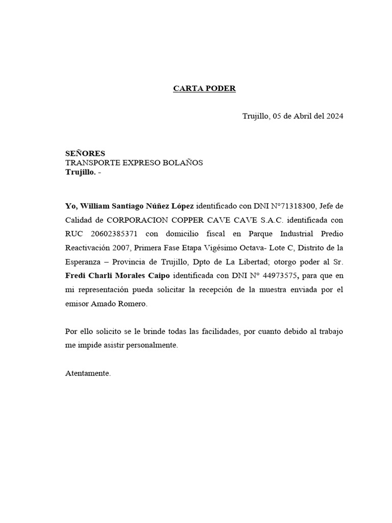 CARTA PODER-hr y Pu | PDF