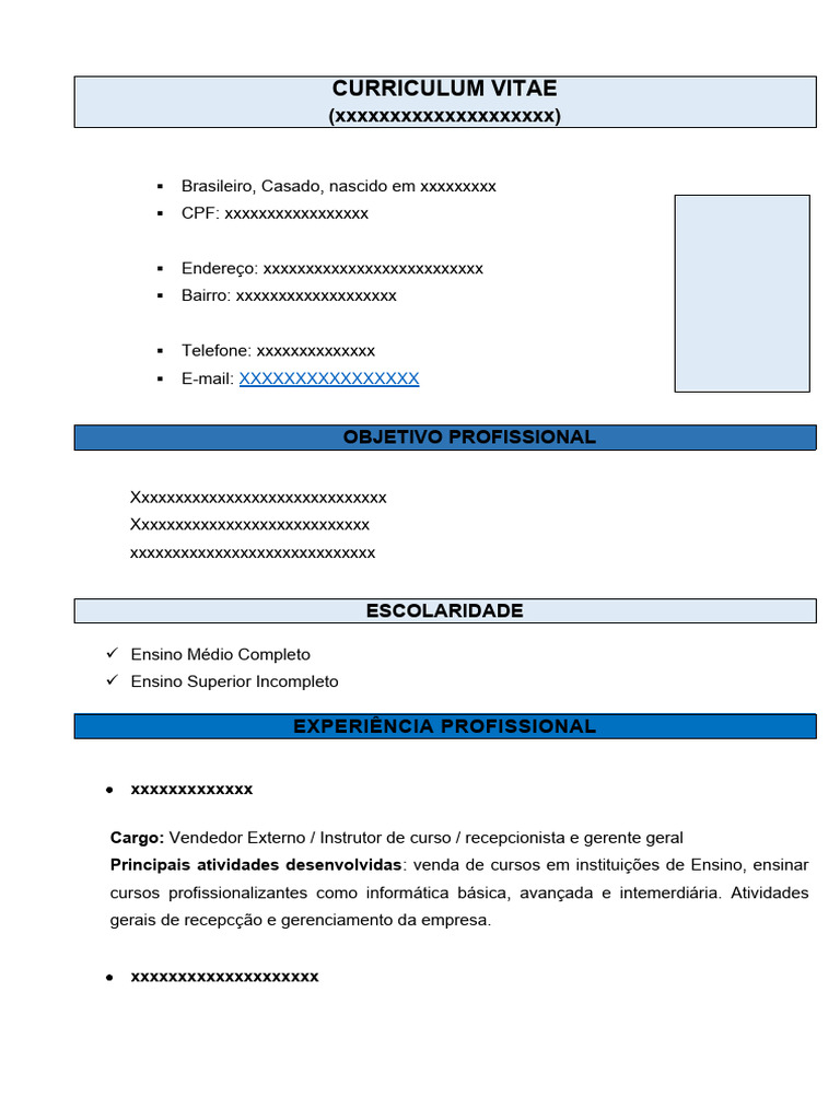01 Modelo de Curriculum | PDF | Desenvolvimento profissional | Gestão ...