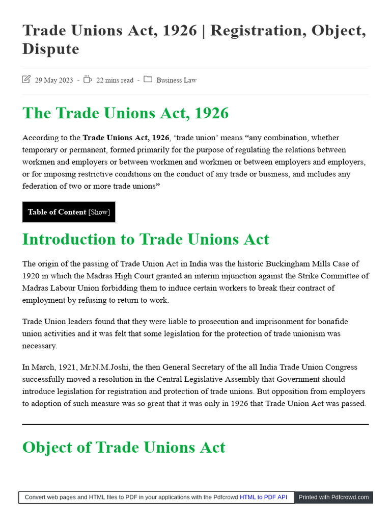 WWW Geektonight Com Trade Unions Act 1926 Registration | PDF ...