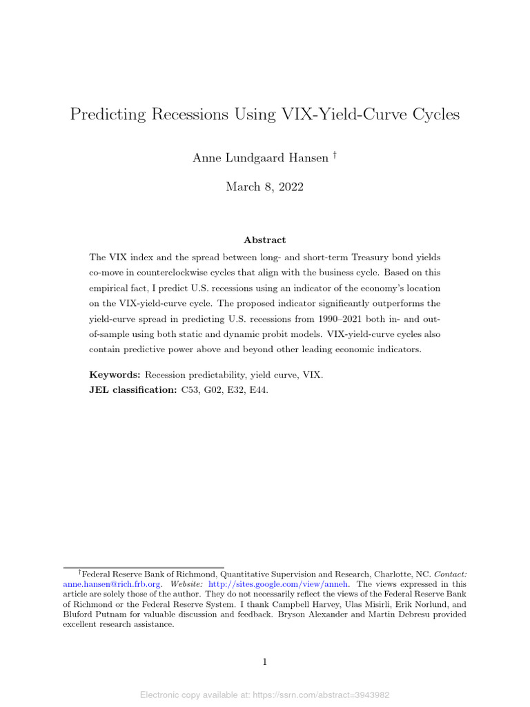 Predicting Recessions VIX Yield Curve FED | PDF | Yield Curve ...