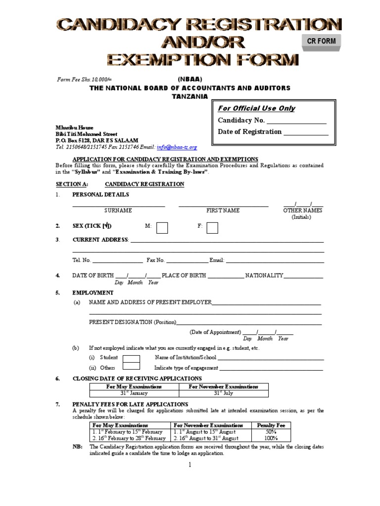 Candidacy Reg Form | PDF | Accounting | Professional Certification