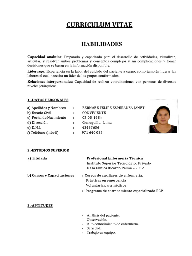CV-Bernabe Felipe Esperanza Janet PDF | PDF | Enfermería | Medicina