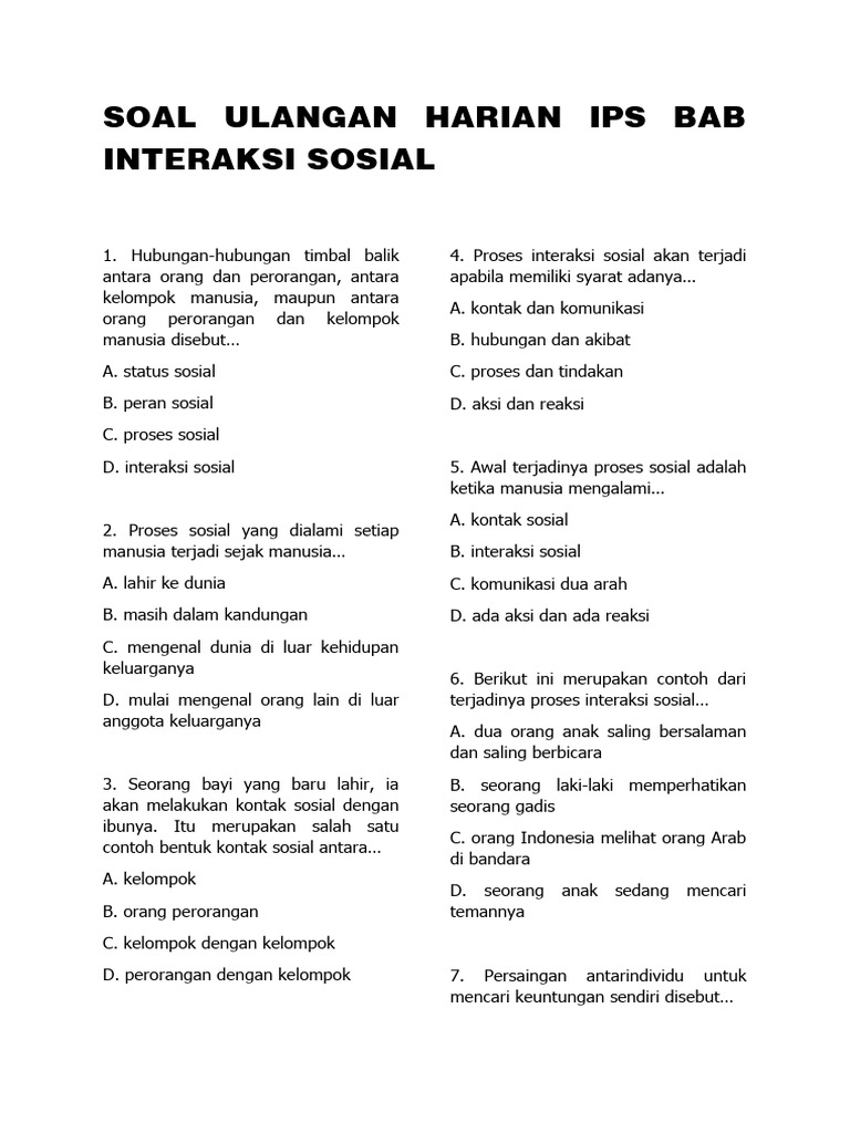 Soal Uh Ips Interaksi Sosial | PDF | Sejarah
