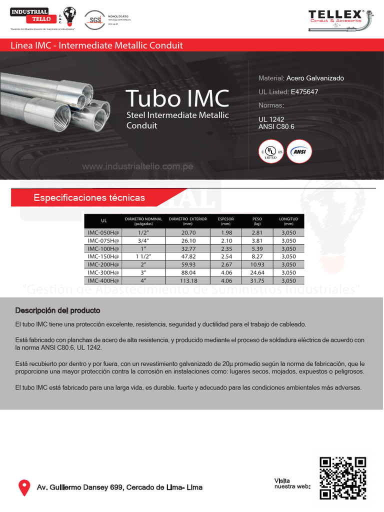 Tubo Imc - Tellex - Ficha Técnica | PDF | Materiales | Rieles
