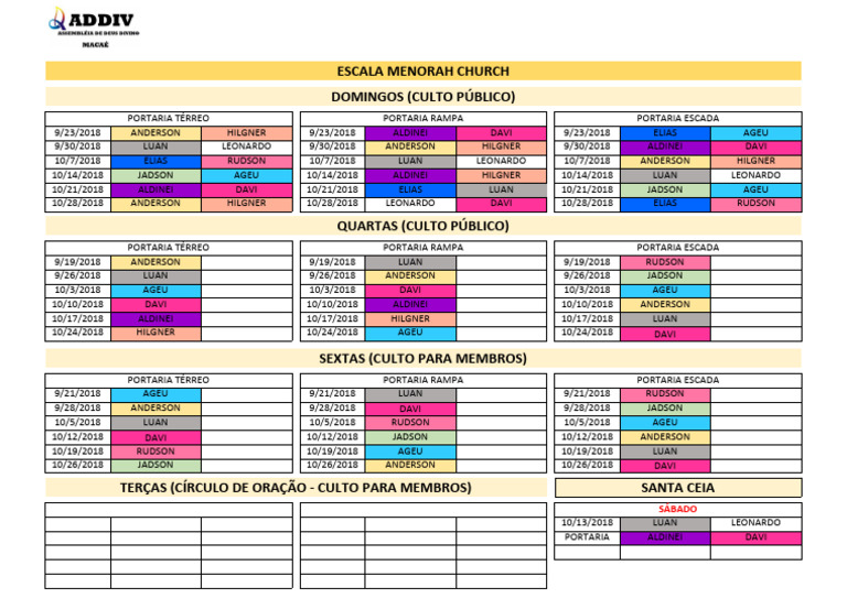 PLANILHA ESCALA OBREIRO IGREJA | PDF