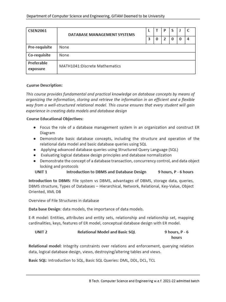 2 DBMS Syllubusdbotpj - Vip | PDF | Databases | Relational Model