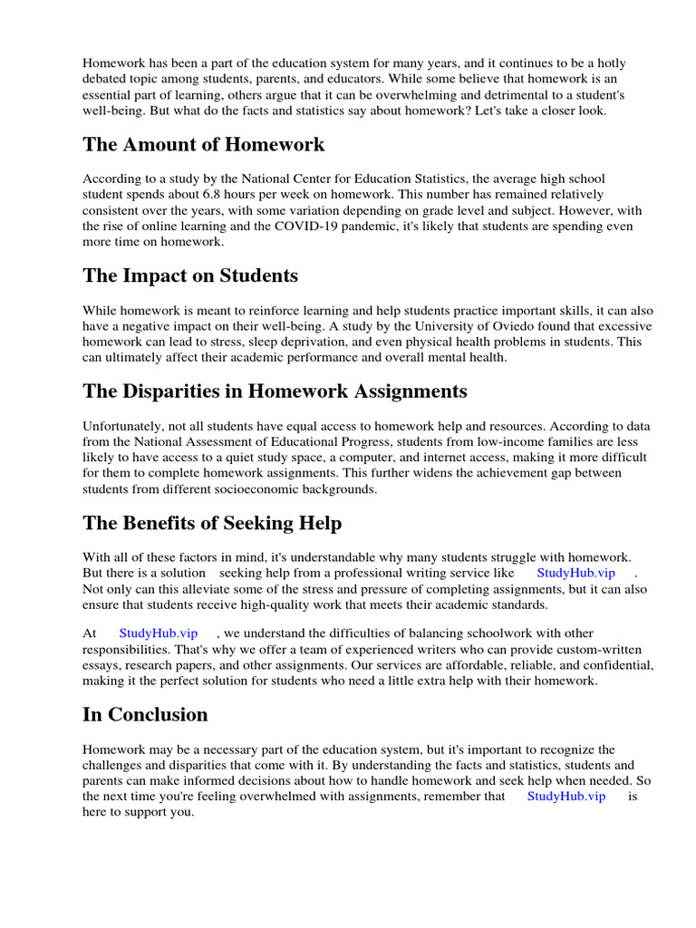 Homework Facts and Statistics | PDF | Homework | Statistics