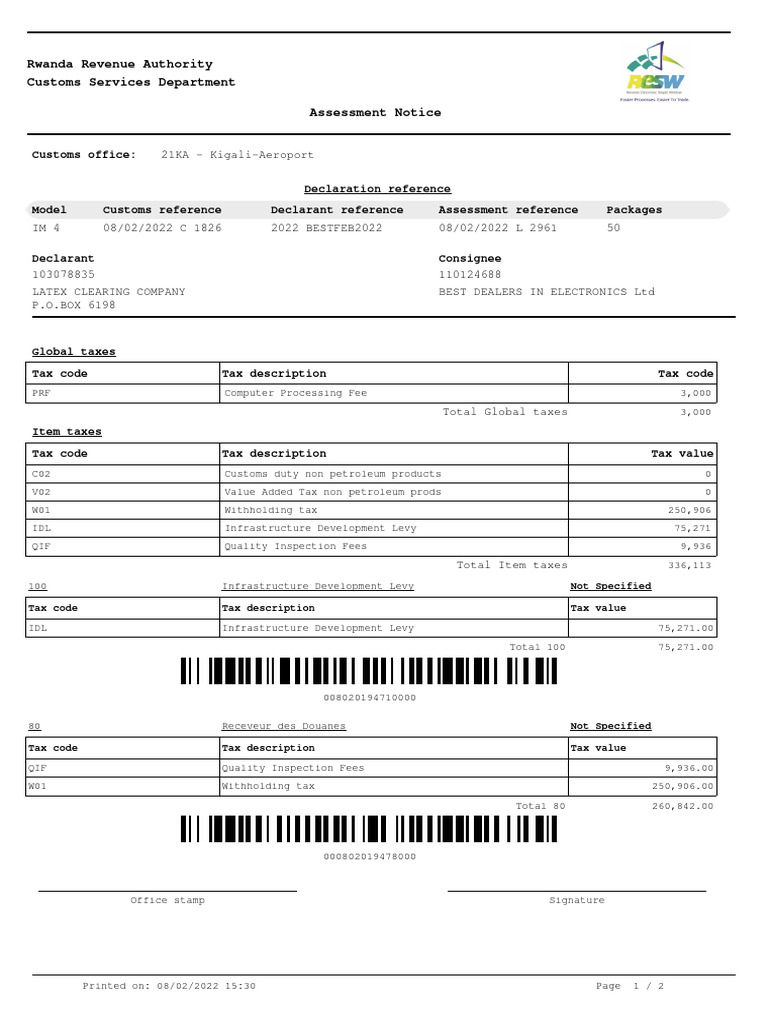 Assessment c1826 | PDF | Customs | Taxes
