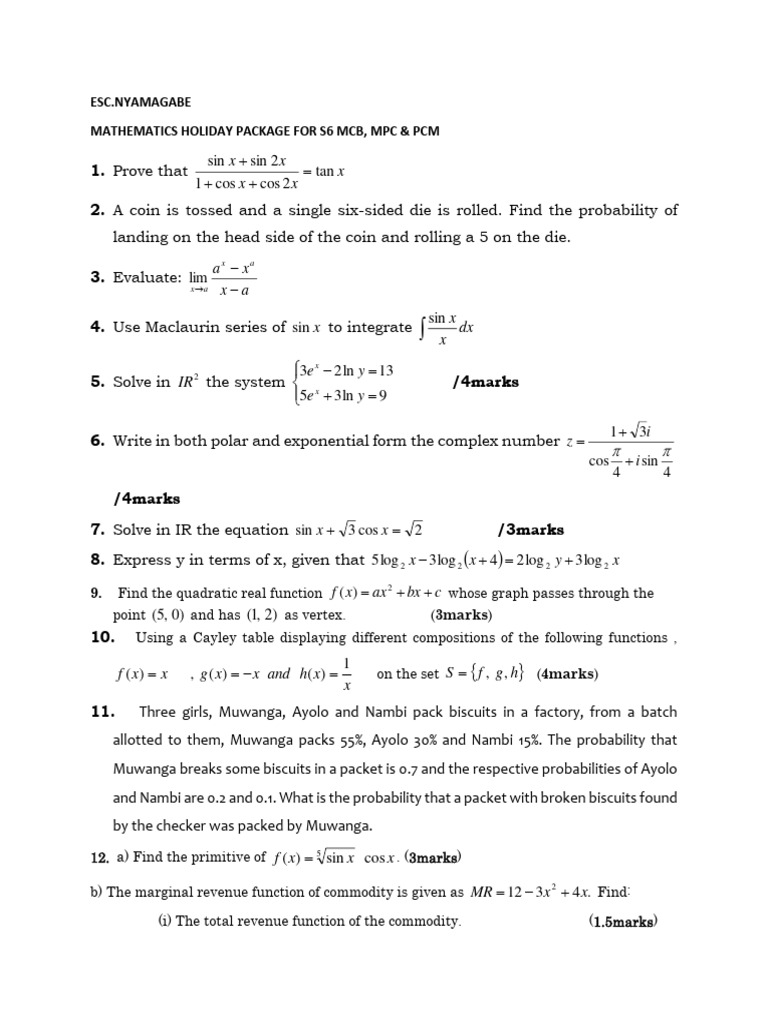 Math S6 | PDF | Complex Number | Elementary Mathematics
