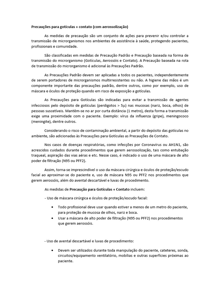 Precauções para Gotículas e Contato | PDF | Gripe | Infecção