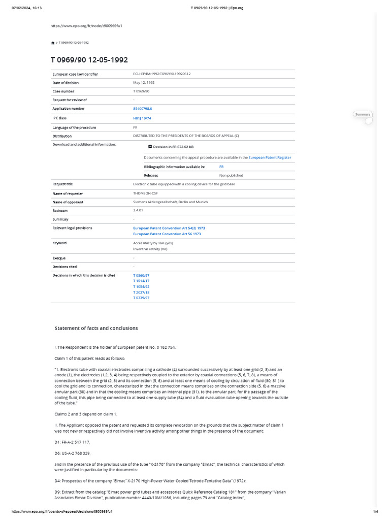 Thomson-CSF V Siemens | PDF | Vacuum Tube | Prior Art
