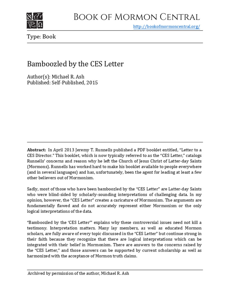 Bamboozled by The Ces Letter Final1 | PDF | Book Of Mormon | Joseph Smith