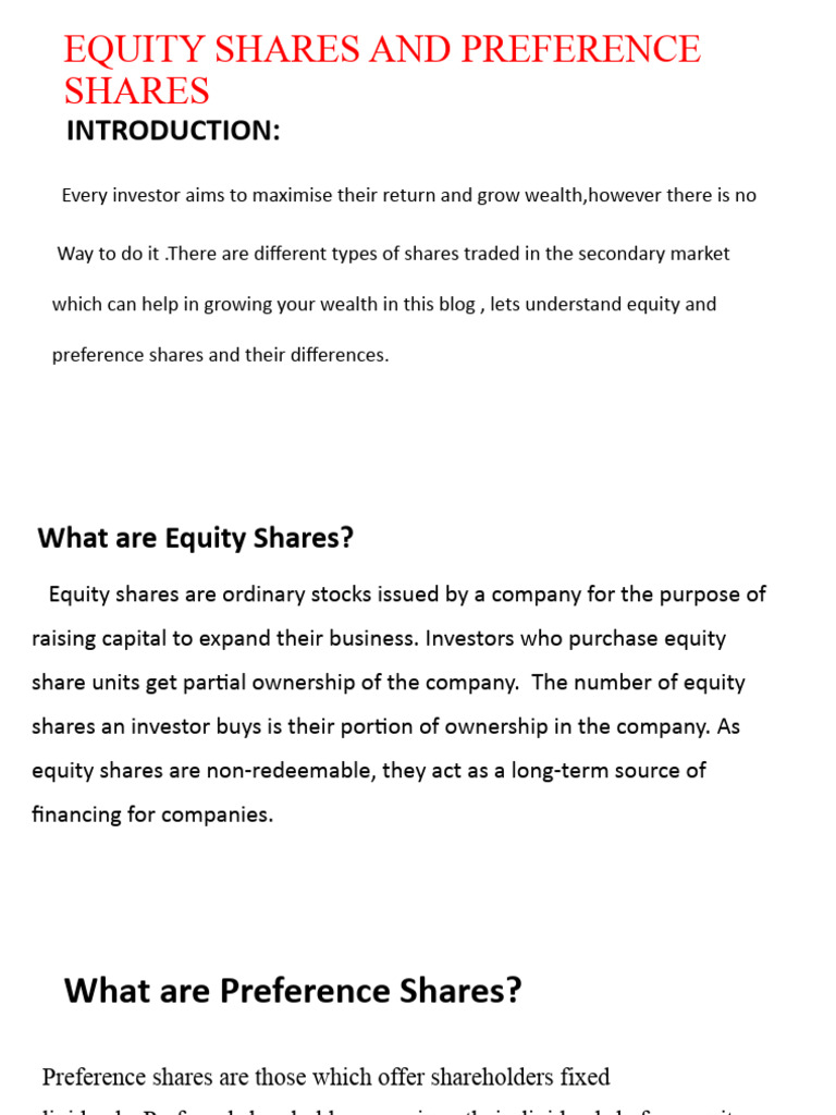 Equity Shares and Preference Shares | Download Free PDF | Stocks ...