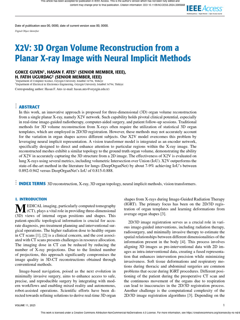 X2V 3D Organ Volume Reconstruction From A Planar X-Ray Image With Neural Implicit Methods | PDF ...