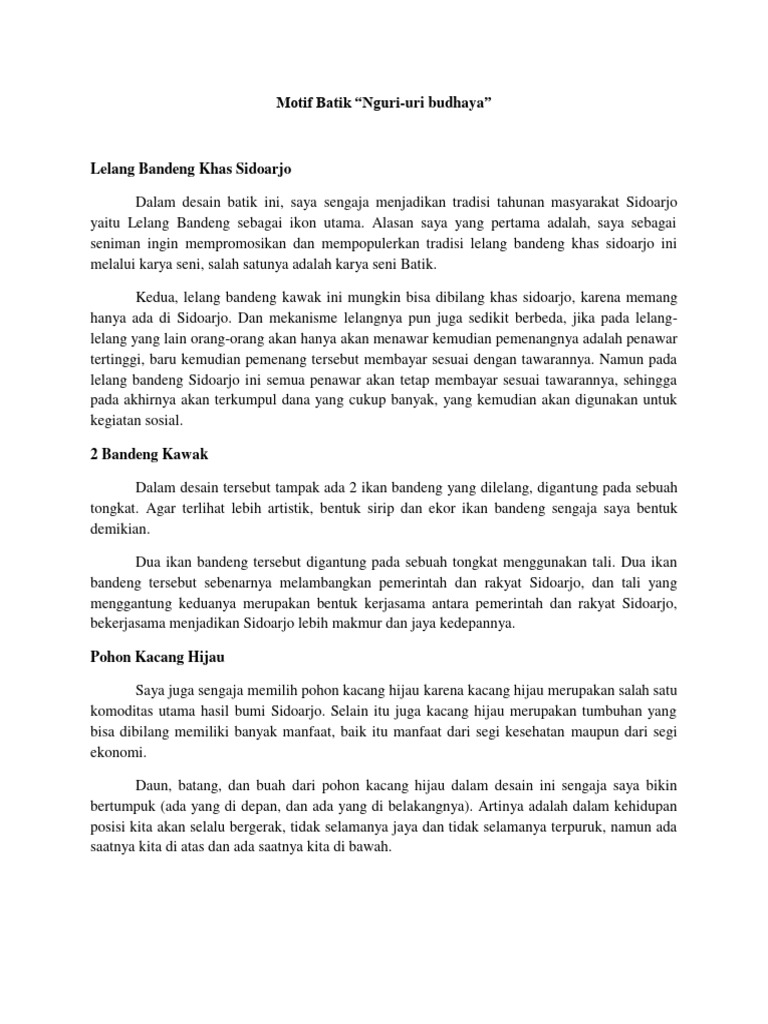 Makna Batik Lelang Bandeng Sidoarjo | PDF | Griya & Taman