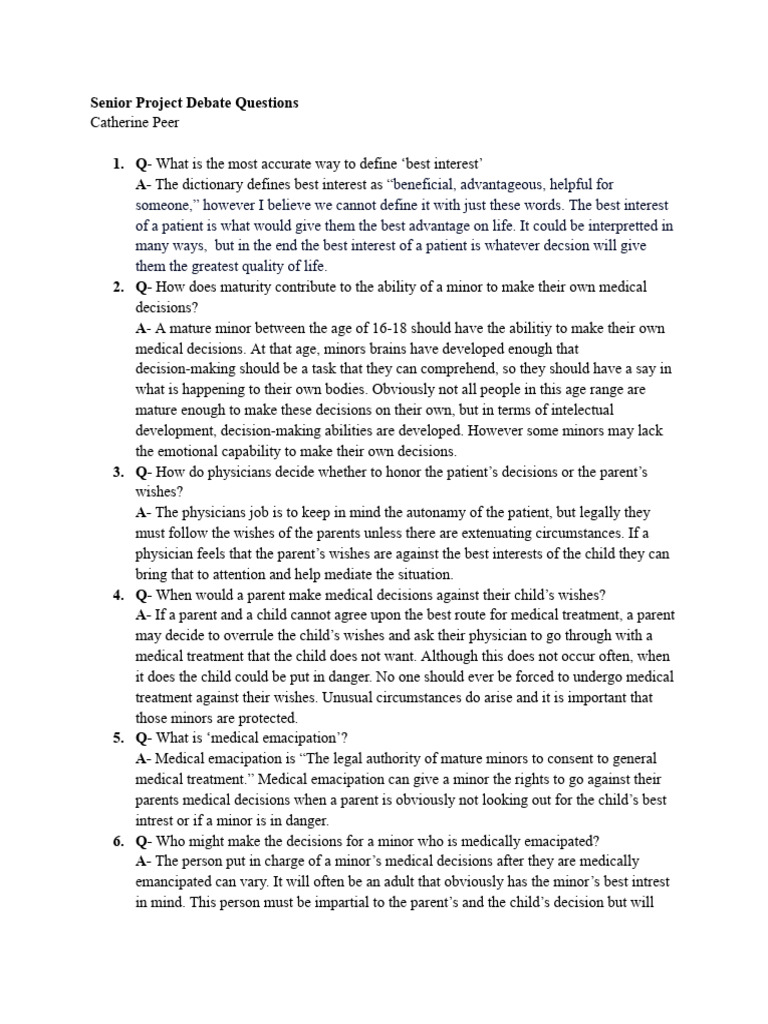 Senior Project Debate Questions | PDF | Decision Making | Parent