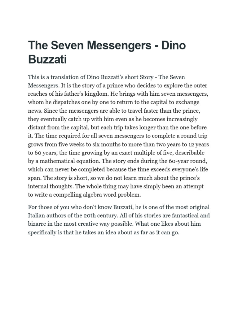 The Seven Messengers by Dino Buzzati | PDF | Poetry | Classics