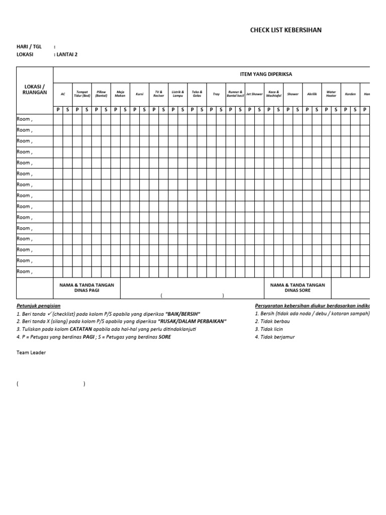 Checklist Kebersihan Ruangan Kantor | PDF