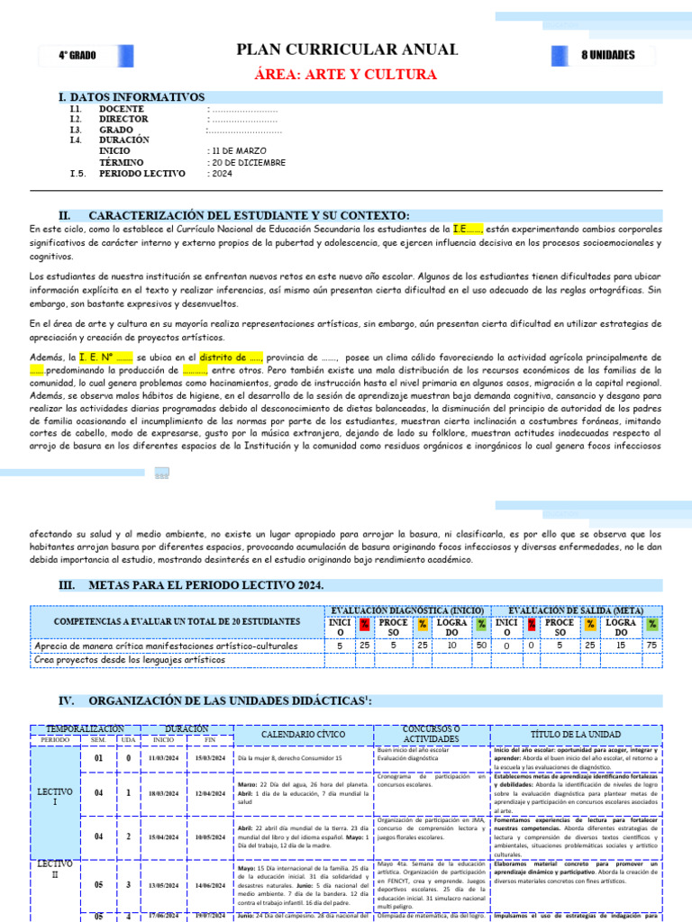 Programación Anual - Arte y Cultura 3ro-4to | PDF | Aprendizaje | Evaluación