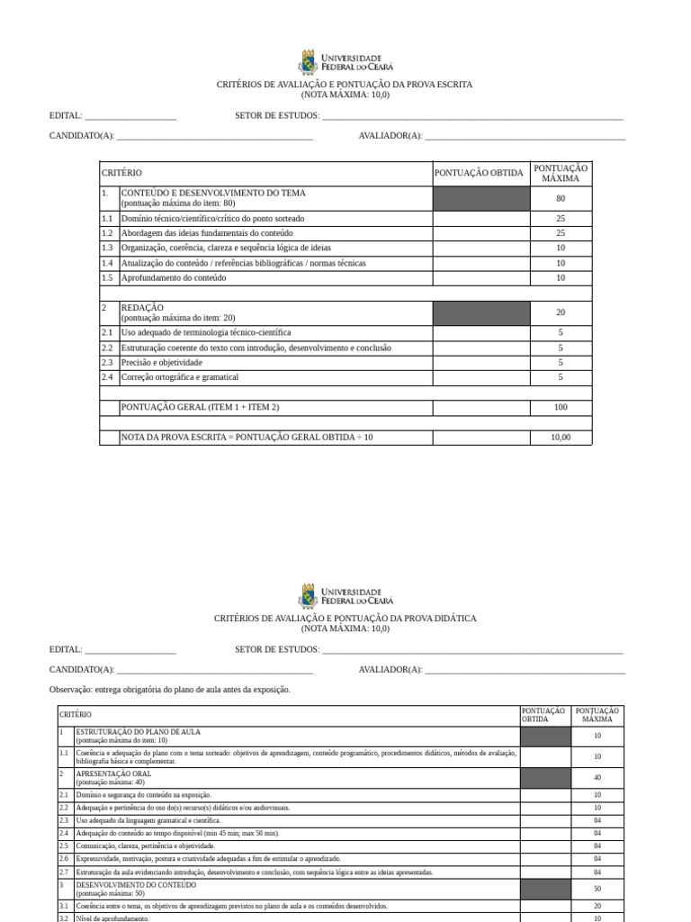 Fichas de Avaliacao DP CH | PDF