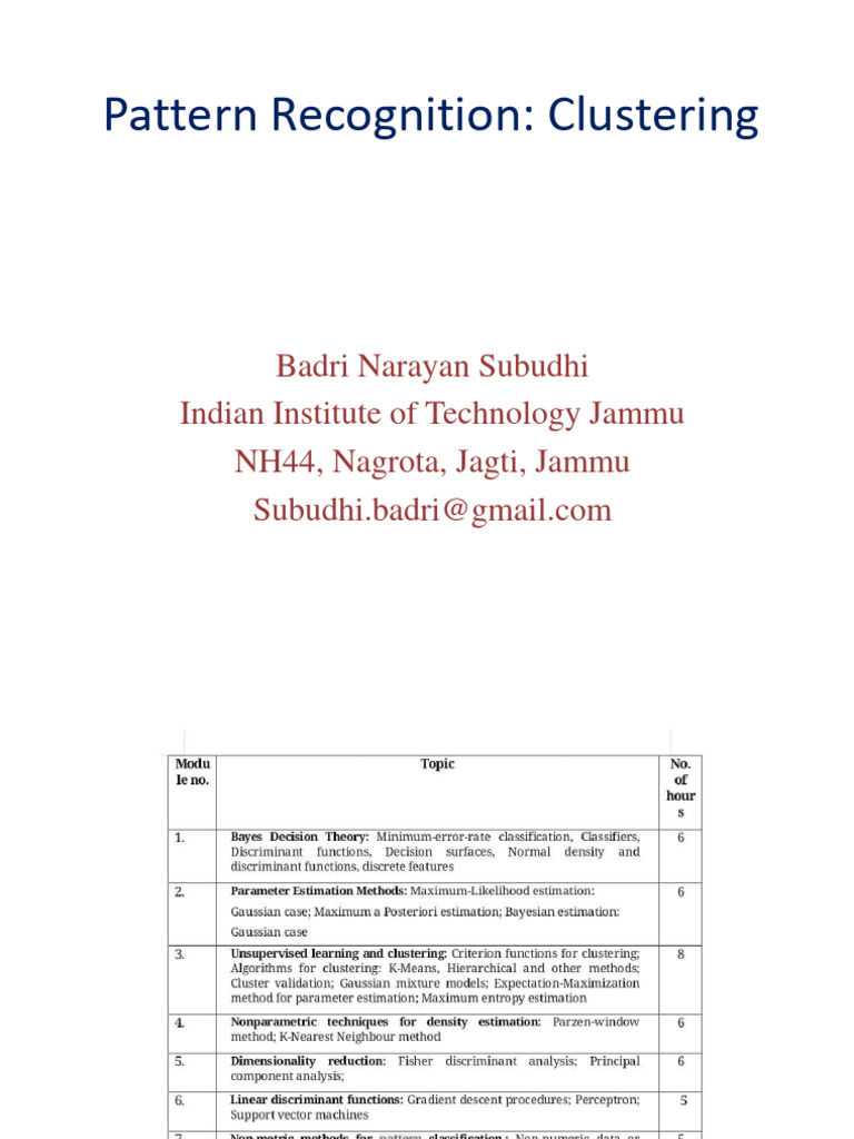 Pattern Recognition - Clustering - Classification | PDF | Cluster Analysis | Pattern Recognition