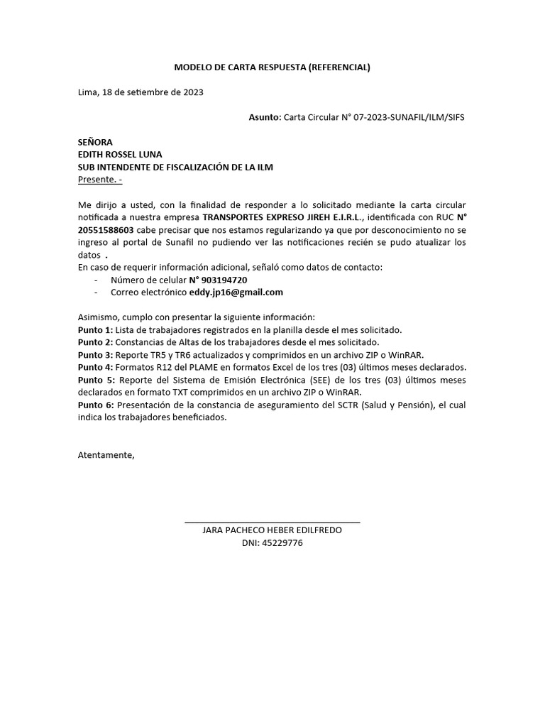 CARTA RESPUESTA JIRE(ok) | PDF