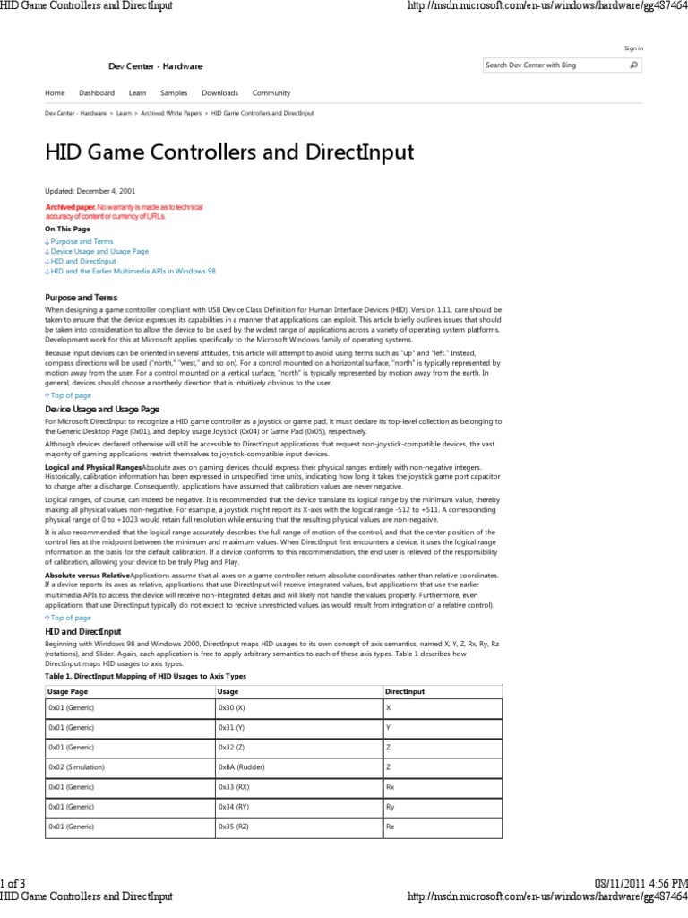 HID Game Controllers and Direct Input | PDF | Cartesian Coordinate ...