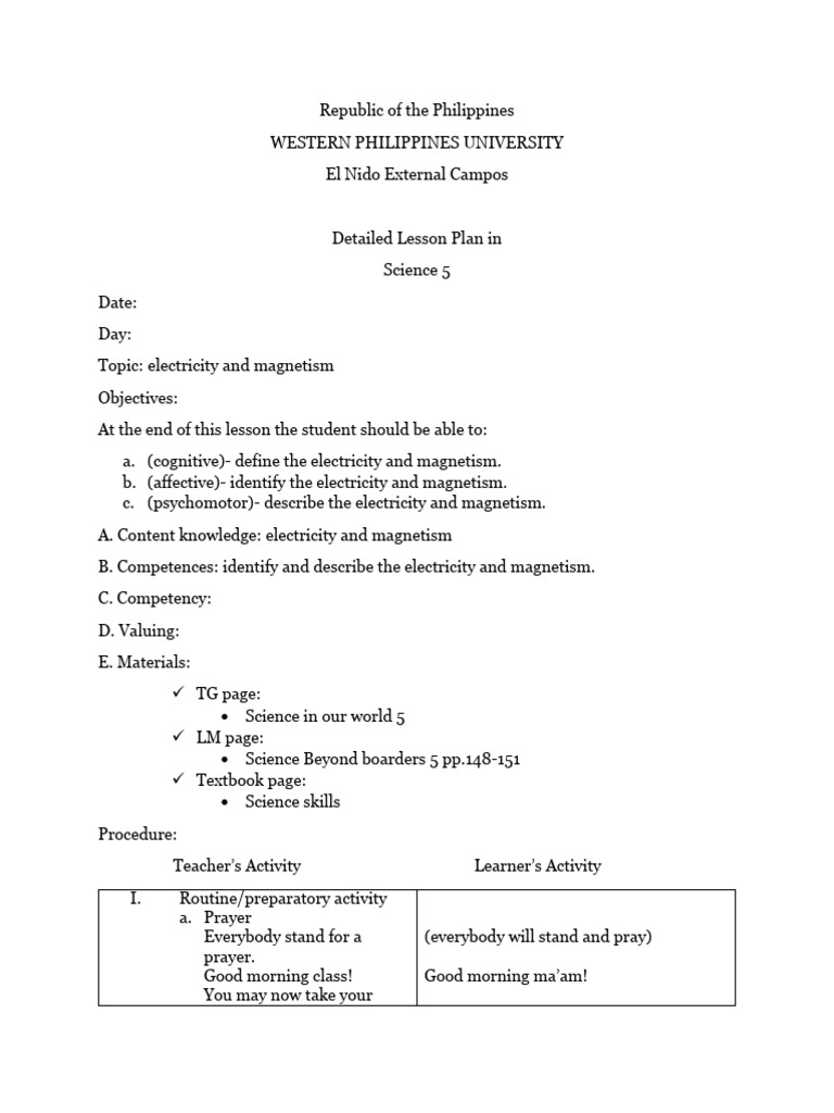 Lesson Plan Science 5-1 | PDF | Electric Charge | Electricity