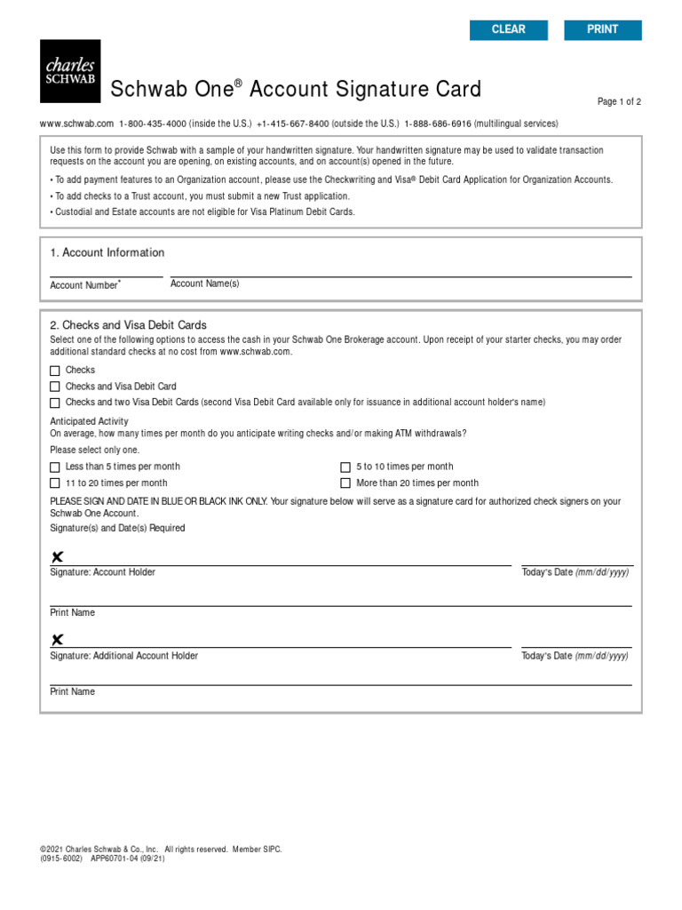 Schwab One Signature Card | Download Free PDF | Debit Card | Visa Inc.