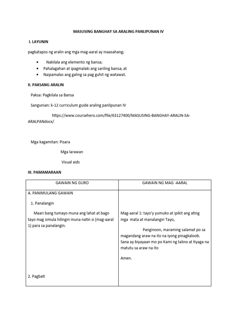 Detailed Lesson in Aral Pan | PDF