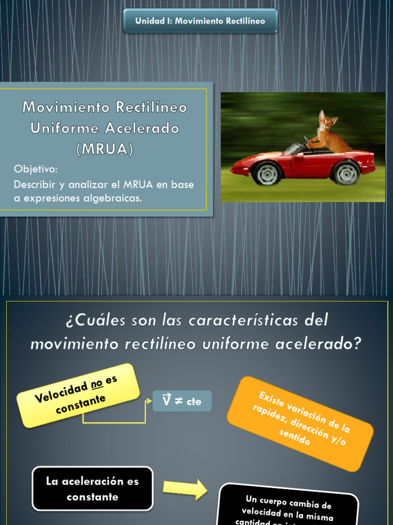 FÍSICA II° MEDIO Movimiento Rectilíneo Uniforme Acerelado MRUA 1 | PDF | Aceleración | Velocidad