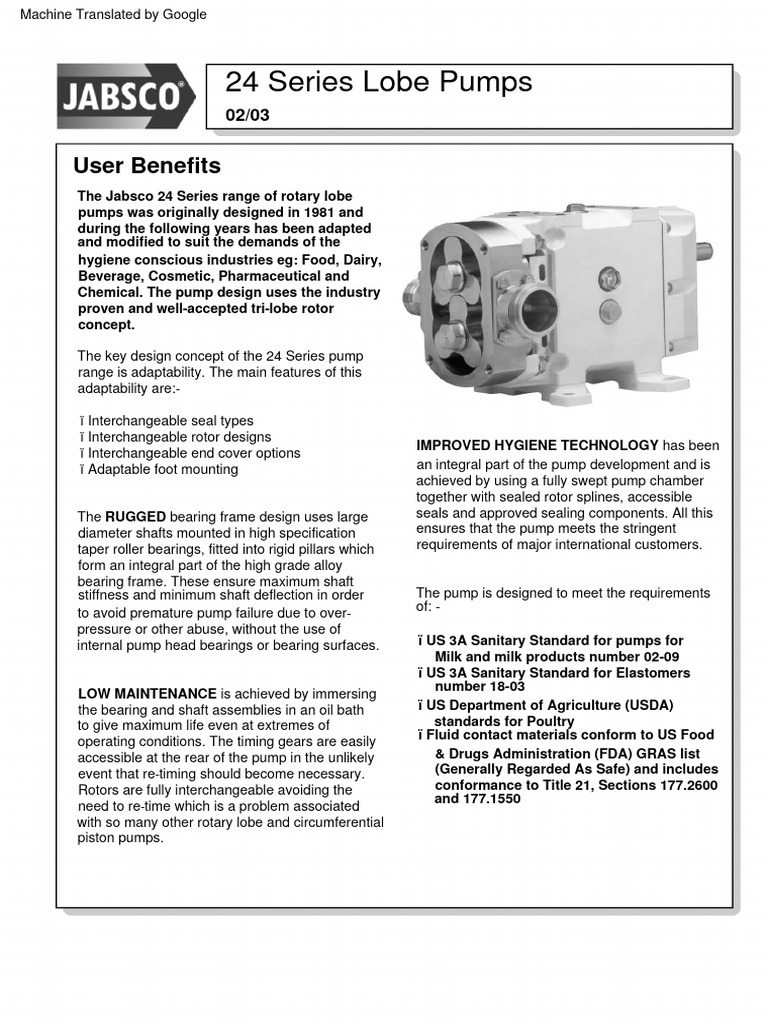 24_Series_Lobe_pump | PDF | Pump | Bearing (Mechanical)