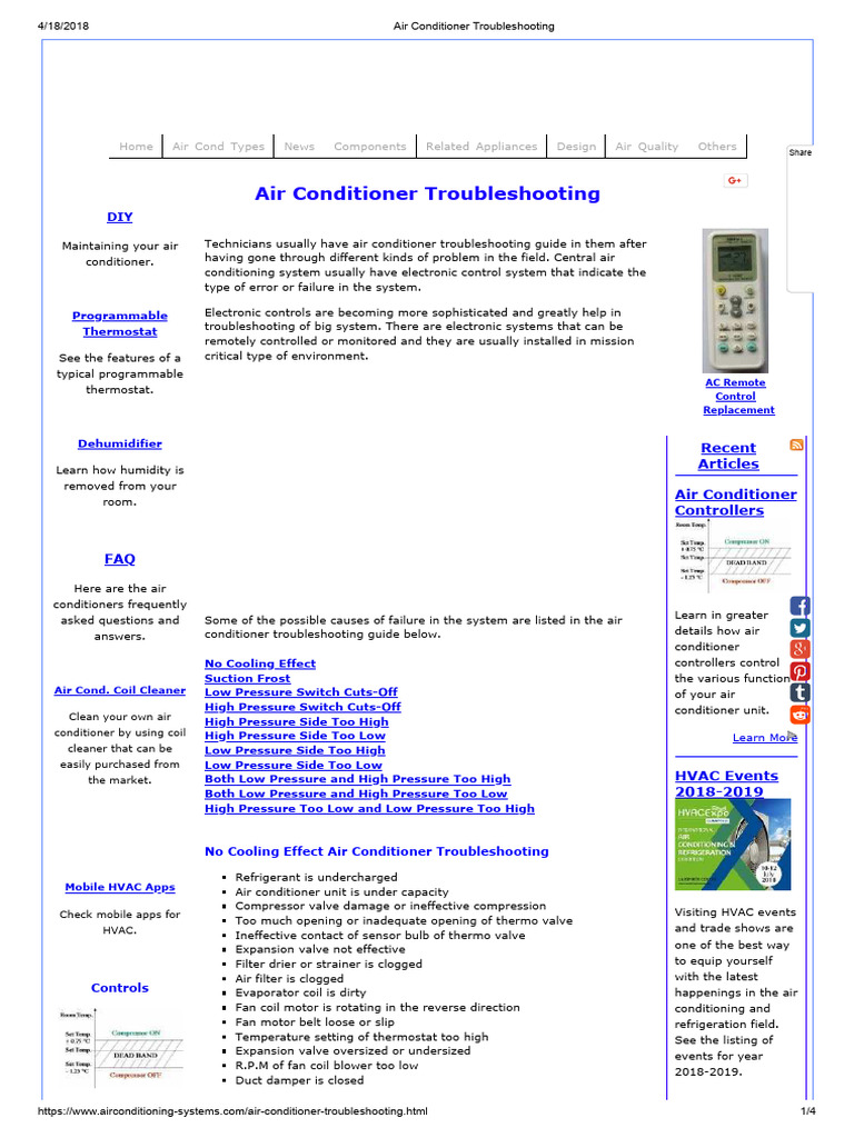 Air Conditioner Troubleshooting | PDF | Air Conditioning | Thermostat
