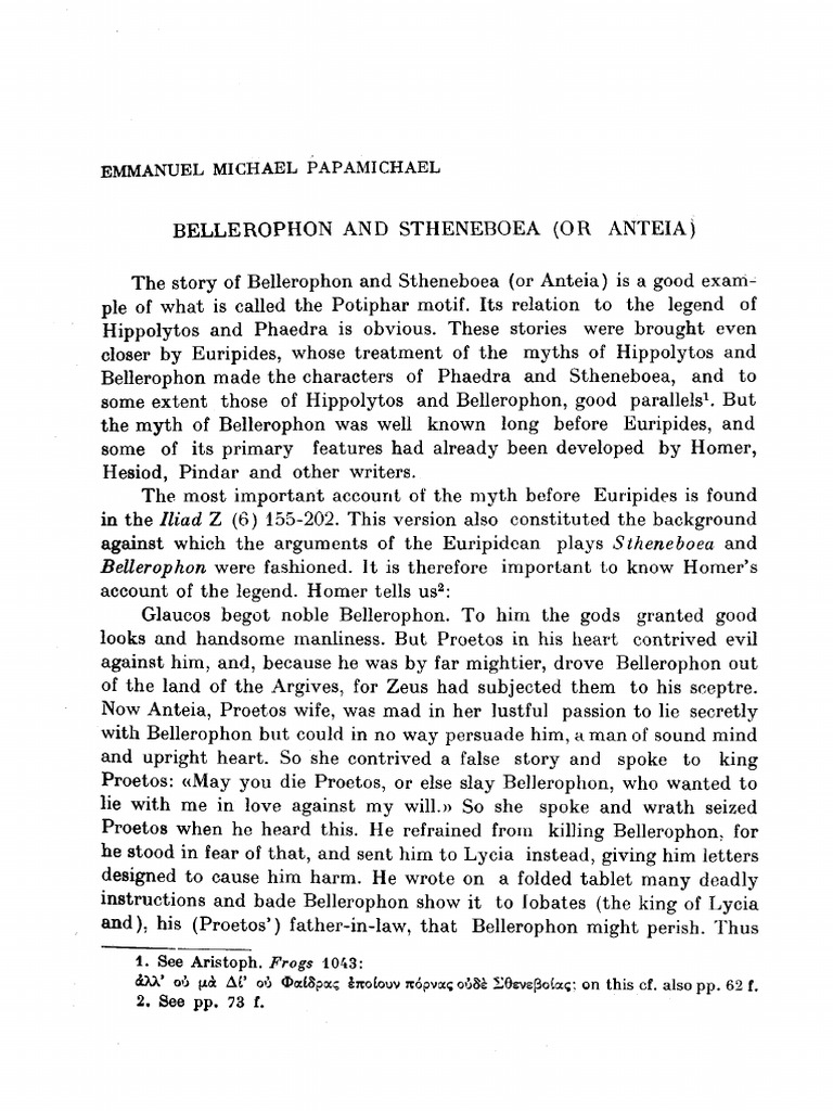 Bellerophon and Stheneboea (Or Anteia) | PDF