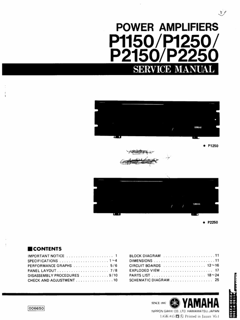 Yamaha Power Amplifier Models P1150-P2250 | PDF | Electricity | Electronics