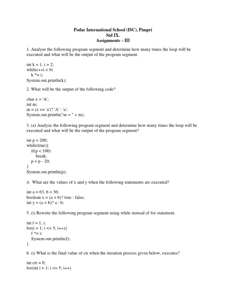 Computer STD 9 Assignment III | PDF | Control Flow | Computing