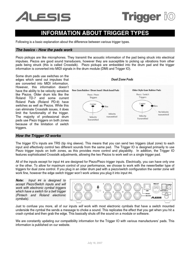 Alesis Triggerio Triggertypes | PDF | Sound Technology | Electrical Engineering