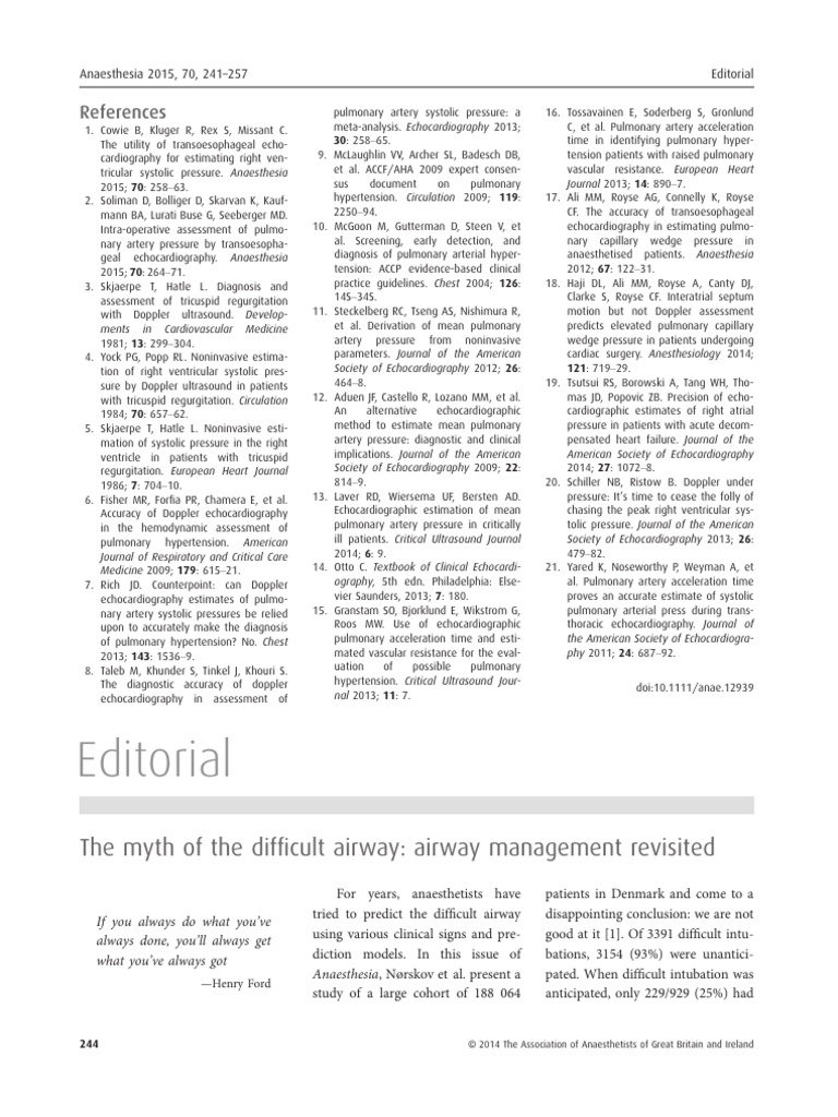 Anaesthesia - 2014 - Huitink - The Myth of the Difficult Airway Airway ...